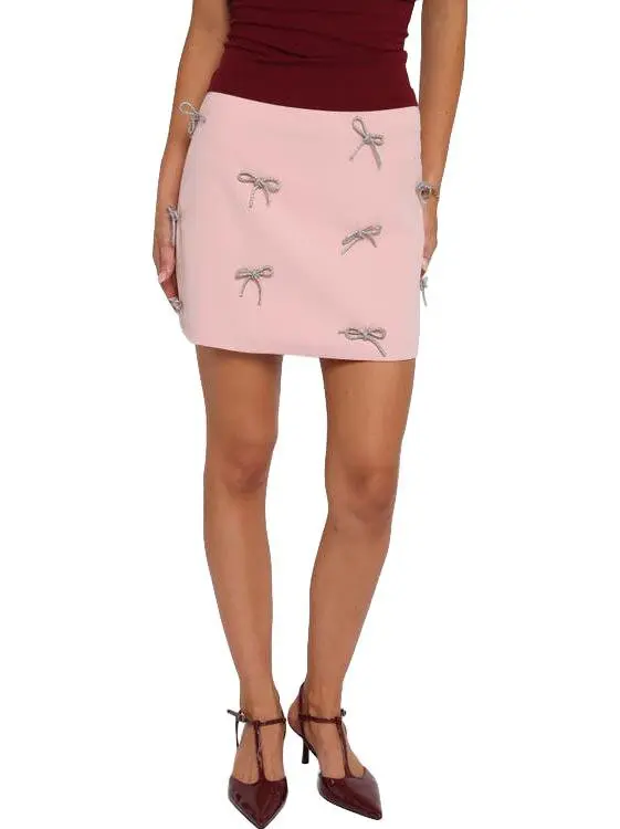 PETAL & PUP Effie Rhinestone Bow Mini Skirt - Pink