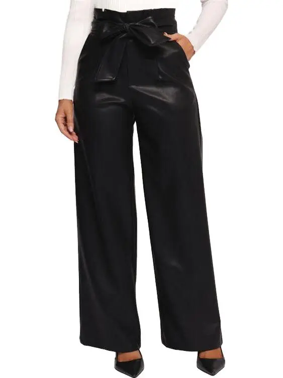 PETAL & PUP Kieran Faux Leather Wide Leg Pants - Black