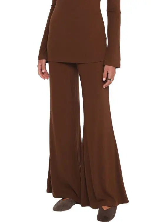 PETAL & PUP Knit Top And Wide Leg Pants Set - Brown