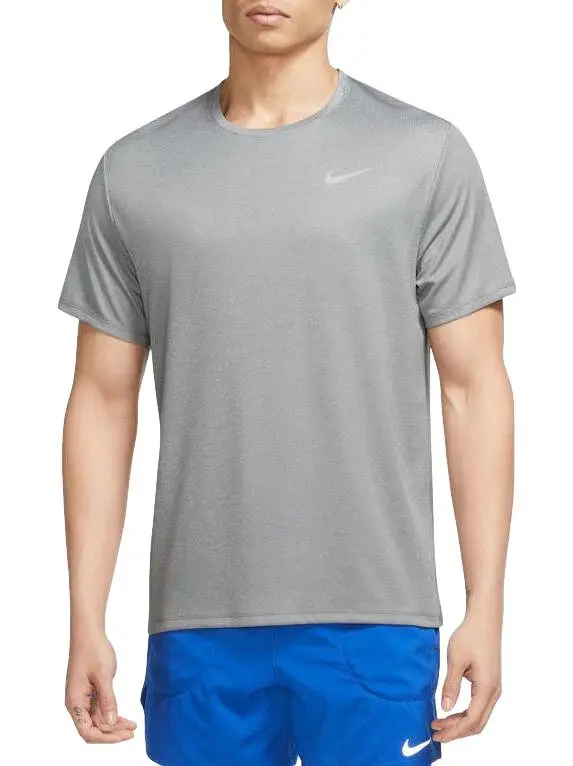 Nike Dri-fit Uv Miler Short Sleeve Running Top - Particle Grey/reflective Silv