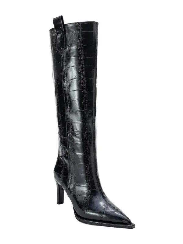 PROLOGUE SHOES Lunelle Stiletto Knee High Boots - Black Print Faux Leather