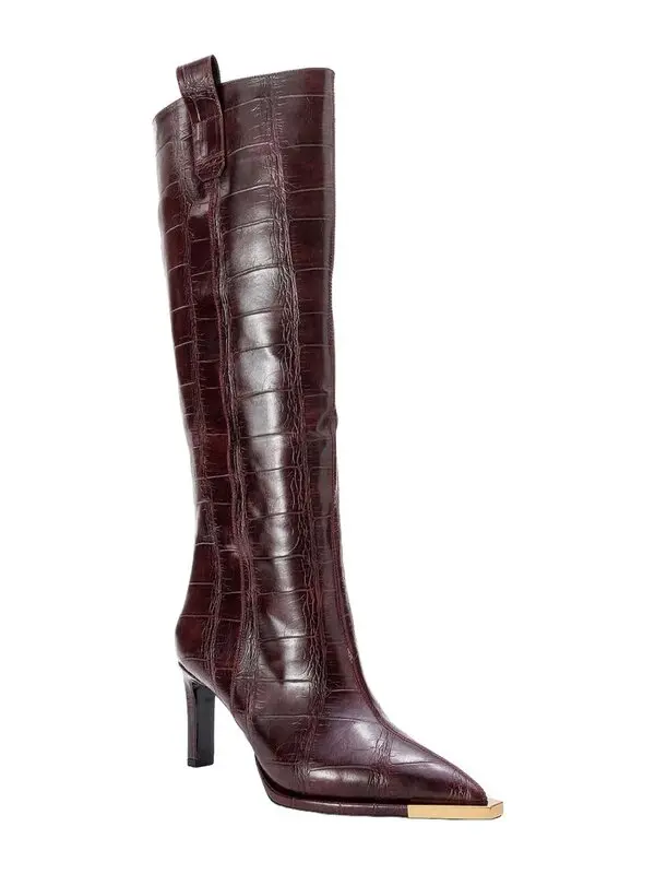 PROLOGUE SHOES Lunelle Stiletto Knee High Boots - Burgundy Print Faux Leather