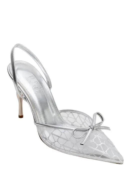 PROLOGUE SHOES Peony Mesh Bow Pointed Toe Pump - Silver Mesh