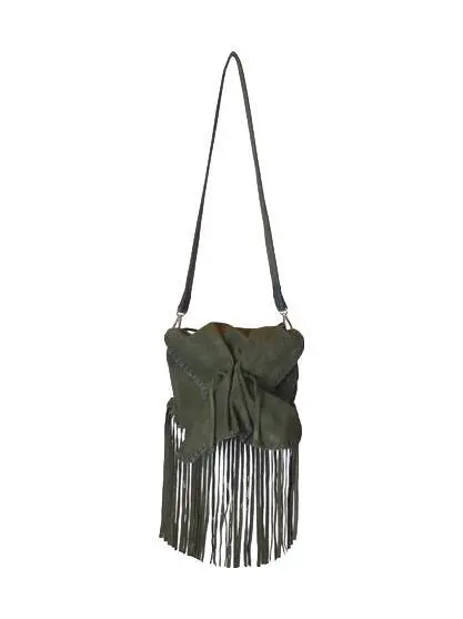 Carlos Falchi Suede Fringe Butterfly Bag - Olive