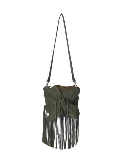 Carlos Falchi Suede Fringe Butterfly Bag - Olive