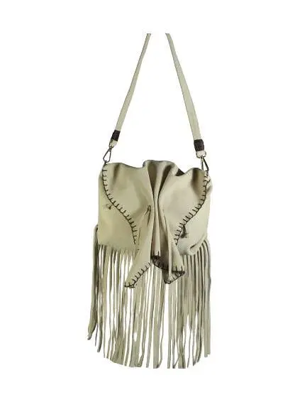 Carlos Falchi Suede Fringe Butterfly Bag - Sand