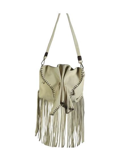 Carlos Falchi Suede Fringe Butterfly Bag - Sand
