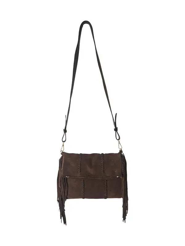 Carlos Falchi Mini Fringe Suede Foldover Crossbody Clutch - Cocoa