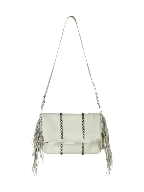 Carlos Falchi Mini Fringe Suede Foldover Crossbody Clutch - Winter White