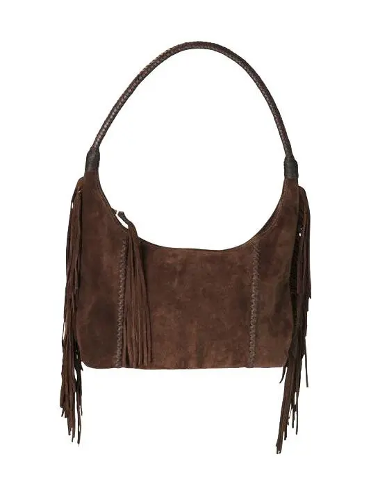 Carlos Falchi Large Fringe Top Grain Leather Hobo Shoulder Bag - Cocoa