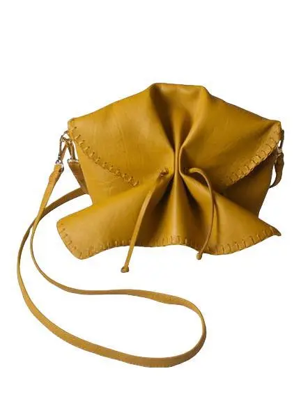 Carlos Falchi Full Butterfly Lambskin Crossbody Bag - Mustard Yellow