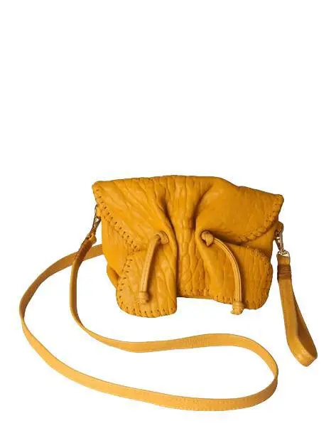 Carlos Falchi Mini Butterfly Lambskin Convertible Crossbody Bag - Mustard Yellow