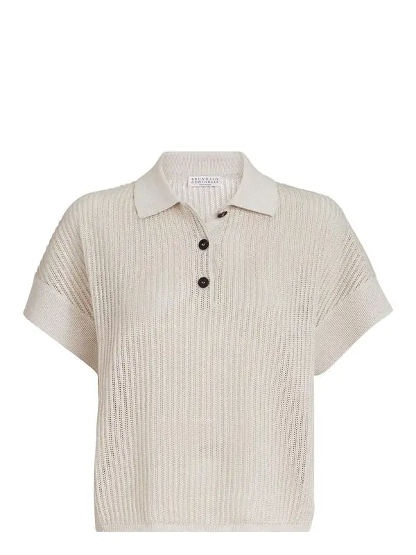 Brunello Cucinelli Ribbed Knit Polo Shirt - Oat