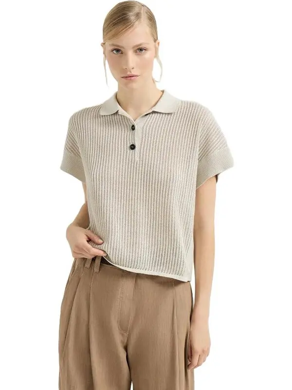 Brunello Cucinelli Ribbed Knit Polo Shirt - Oat