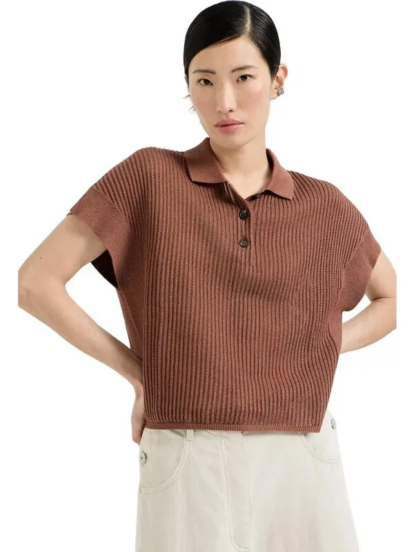 Brunello Cucinelli Ribbed Knit Polo Shirt - Red