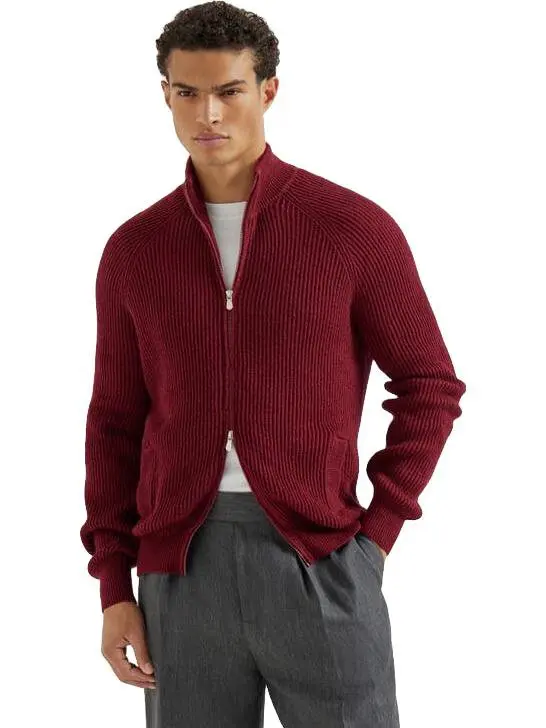Brunello Cucinelli Malfilé Cotton Cardigan - Cherry