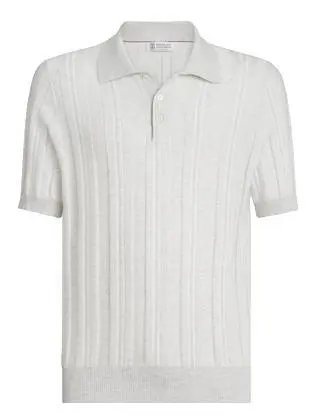 Brunello Cucinelli Jacquard Knit Polo Shirt - Fog