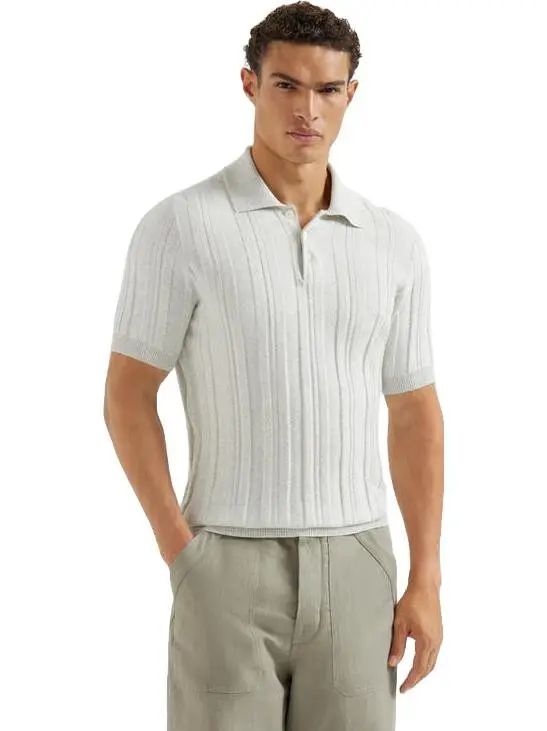 Brunello Cucinelli Jacquard Knit Polo Shirt - Fog