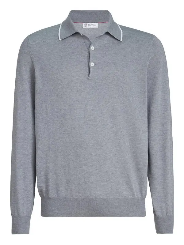 Brunello Cucinelli Cotton And Cashmere Knit Polo - Dark Grey
