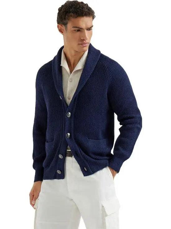 Brunello Cucinelli English Rib Knit Cardigan - Navy Blue