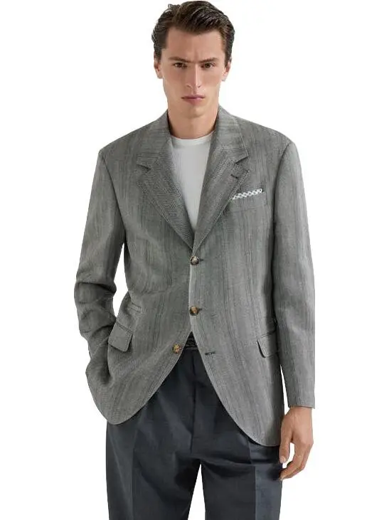 Brunello Cucinelli Chevron Pattern Blazer - Medium Grey