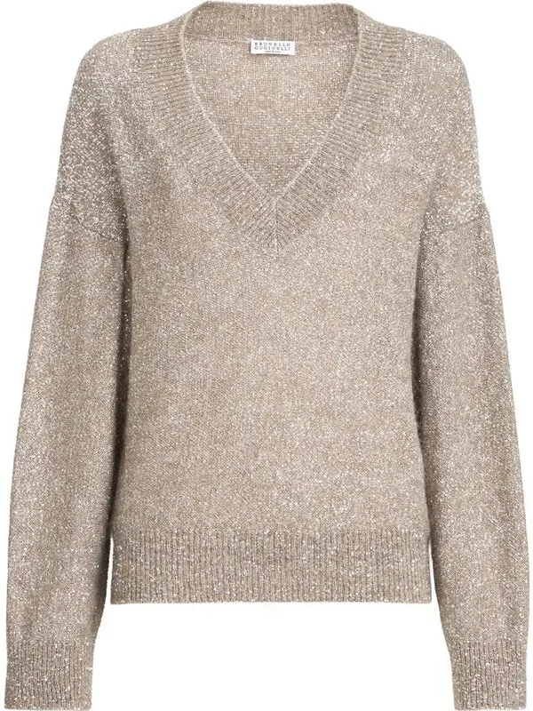 Brunello Cucinelli Sequin Embellished Sweater - Light Brown