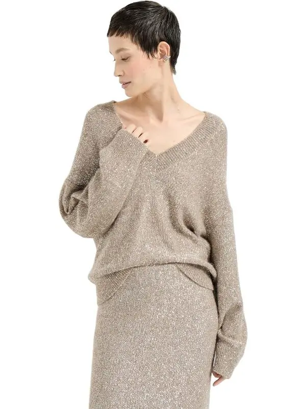 Brunello Cucinelli Sequin Embellished Sweater - Light Brown