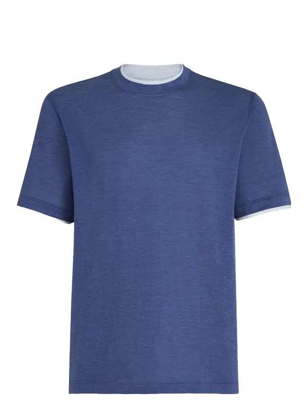 Brunello Cucinelli T-shirt With Faux-layering - Denim