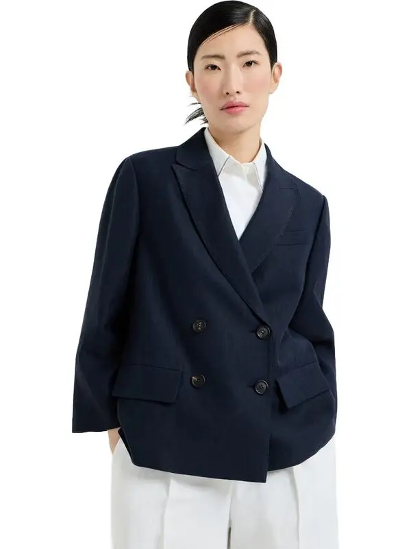Brunello Cucinelli Fluid Twill Blazer With Monili Detail - Blue