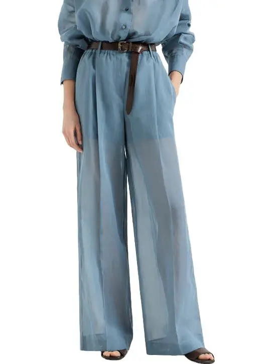 Brunello Cucinelli Cotton Organza Trousers - Azure