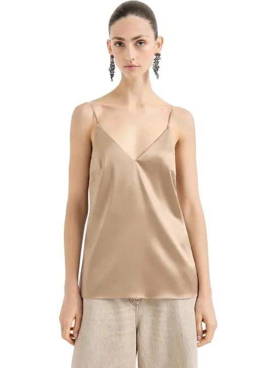 Brunello Cucinelli Stretch Silk Satin Camisole - Beige