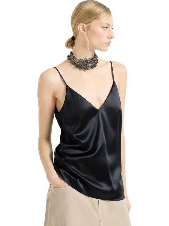 Brunello Cucinelli Stretch Silk Satin Camisole - Black