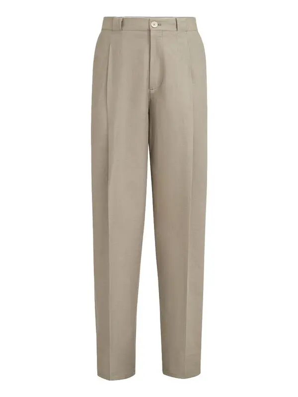 Brunello Cucinelli Cotton And Linen Panama Trousers - Khaki