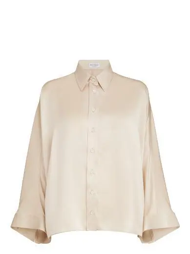 Brunello Cucinelli Stretch Silk Satin Shirt - Sand