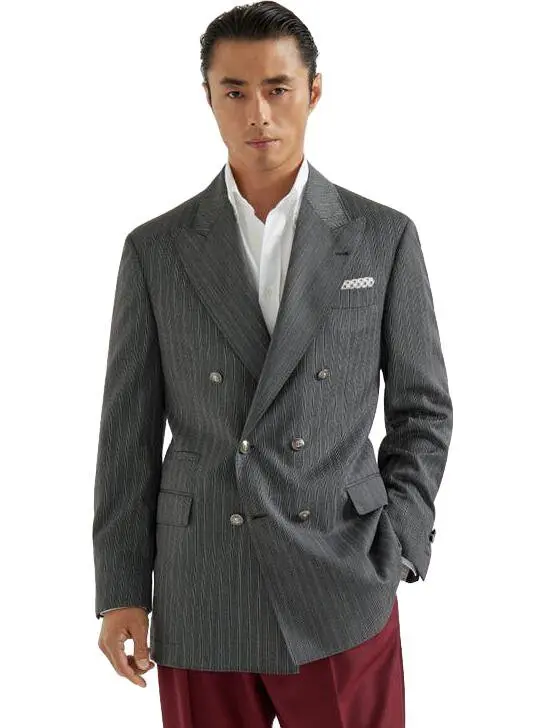 Brunello Cucinelli Virgin Wool Striped Blazer - Dark Grey