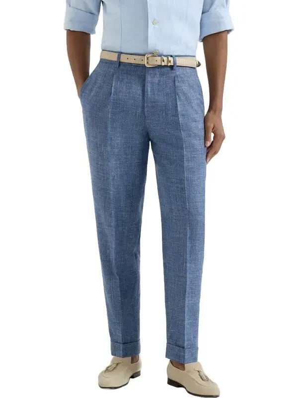 Brunello Cucinelli Hopsack Virgin Wool Trousers - Denim
