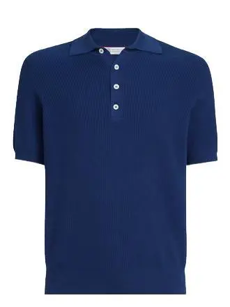 Brunello Cucinelli Half English Rib Knit Polo - Avio Blue