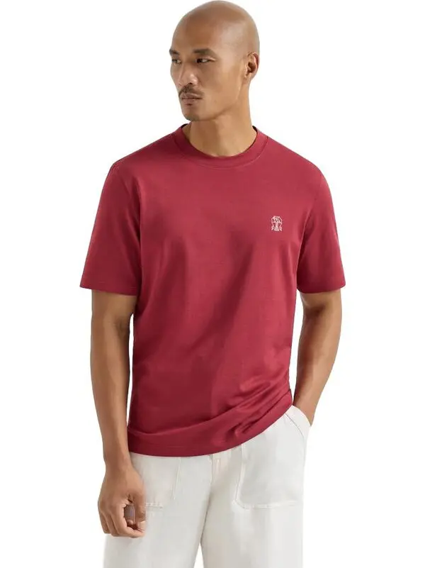 Brunello Cucinelli Jersey T-shirt With Logo - Cherry