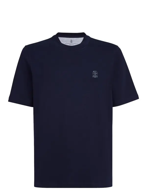 Brunello Cucinelli Jersey T-shirt With Logo - Cobalt