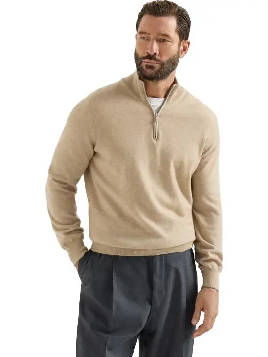 Brunello Cucinelli Cashmere Half-zip Sweater - Beige