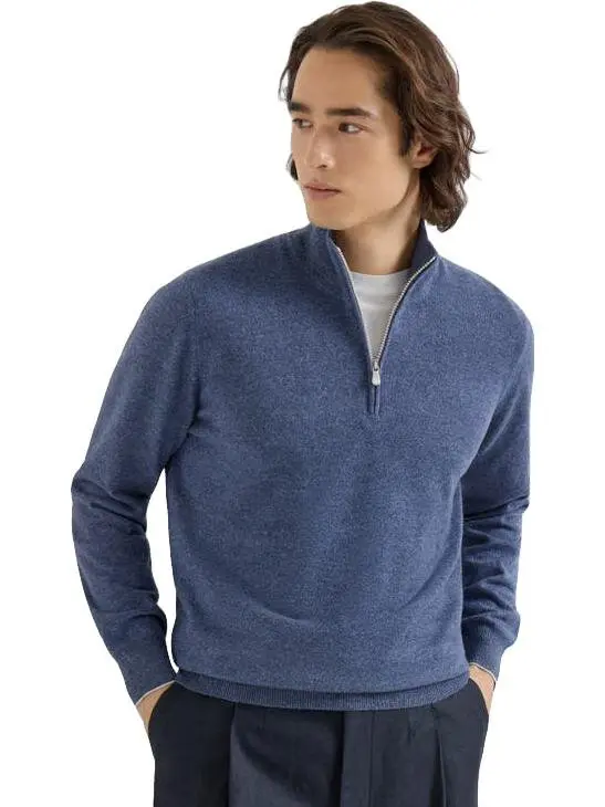 Brunello Cucinelli Cashmere Half-zip Sweater - Denim