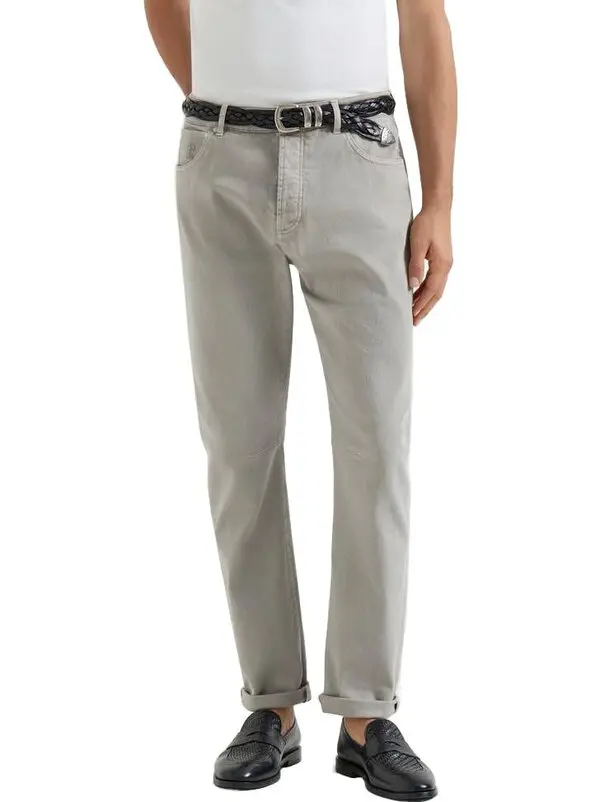 Brunello Cucinelli Garment-dyed Denim Trousers - Light Grey
