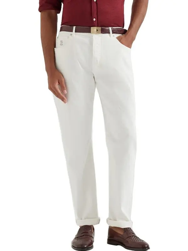 Brunello Cucinelli Garment-dyed Denim Trousers - Snow