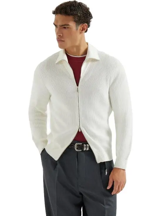 Brunello Cucinelli Half English Rib Knit Cardigan - Panama