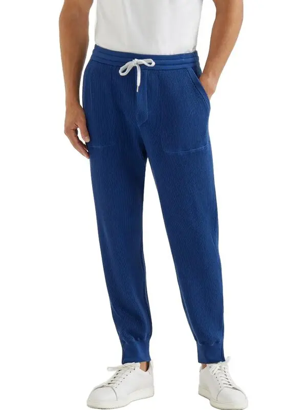 Brunello Cucinelli Cotton Knit Trousers - Avio Blue