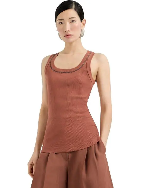 Brunello Cucinelli Ribbed Jersey Top - Orange