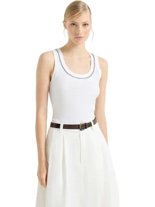 Brunello Cucinelli Ribbed Jersey Top - White