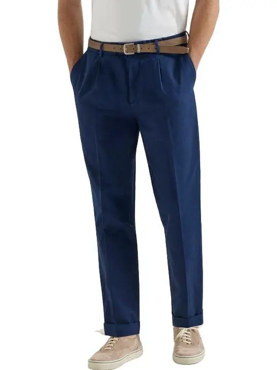 Brunello Cucinelli Gabardine Garment-dyed Trousers - Blue