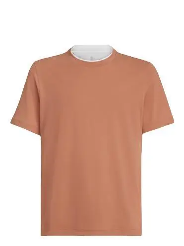 Brunello Cucinelli T-shirt With Faux-layering - Apricot