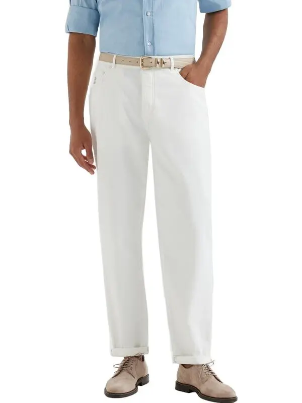 Brunello Cucinelli Garbadine Garment Dyed Trousers - Snow